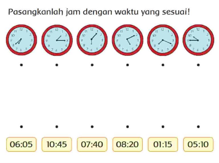 Pasangkanlah Jam dengan Waktu yang Sesuai Kunci Jawaban Tema 3 Kelas 3 ...