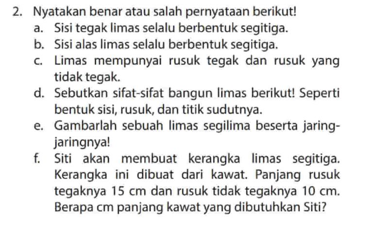 Sebutkan Sifat-sifat Bangun Limas Berikut Seperti Bentuk Sisi, Rusuk ...