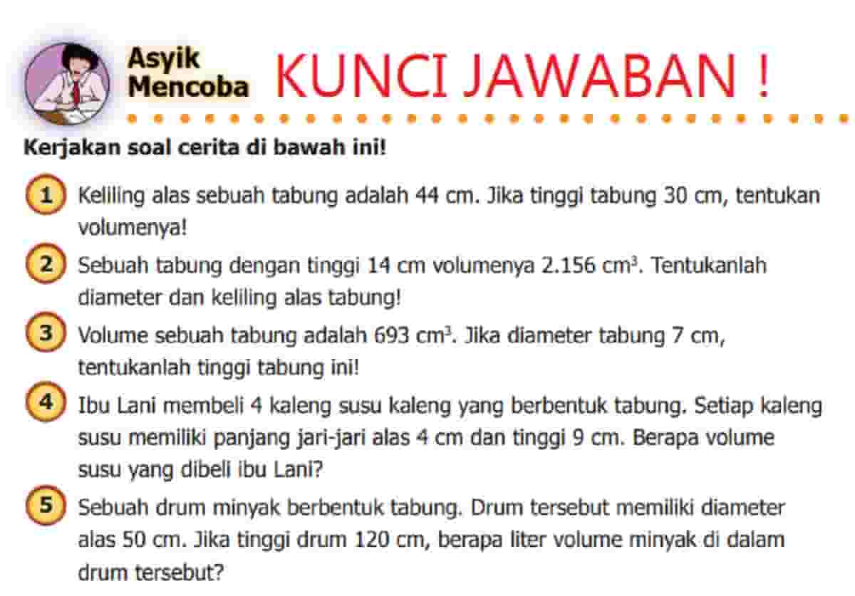Sebuah Tabung dengan Tinggi 14 cm Volumenya 2.156 cm³ Tentukanlah ...