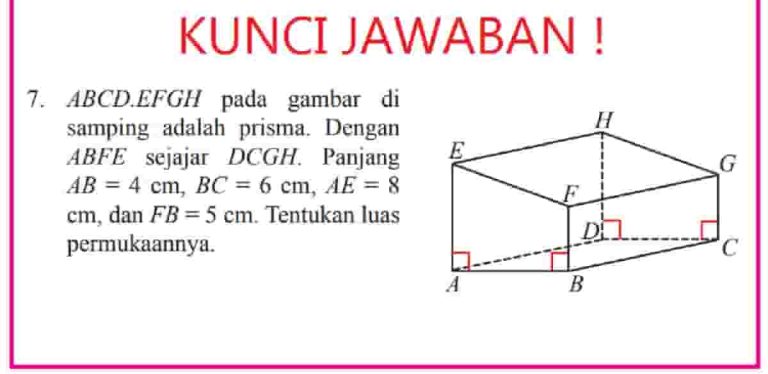 Jawaban ABCD EFGH Pada Gambar di Samping Adalah Prisma Dengan ABFE ...